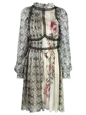 Alberta Ferretti Geometric-print Satin Dress - Black