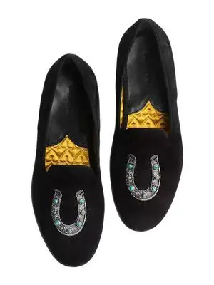 FORTELA Broadway Horse Horseshoe Suede Loafers - Black