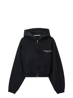Alexander Wang Zip-up Hoodie W/ Logo Print - Black