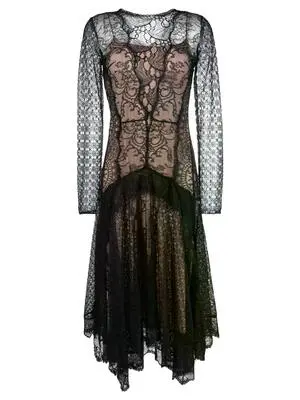 Alberta Ferretti Floral-lace Ruffled Midi Dress - Black