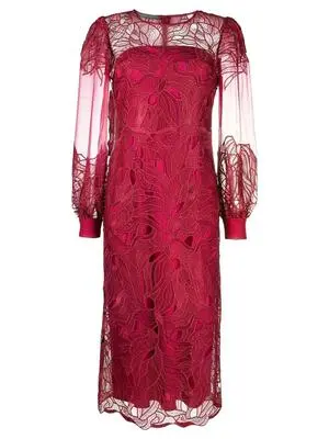 Alberta Ferretti Lace-overlay Midi Dress - Red