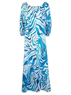 Alberta Ferretti Swirl Print Dress Blue