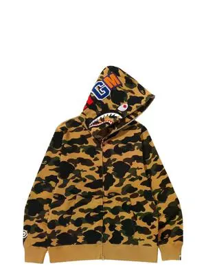 A BATHING APE Camouflage-print Shark-motif Full-zip Hoodie - Neutrals