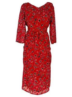 Ba&sh Floral Print V-neck Dress - Red