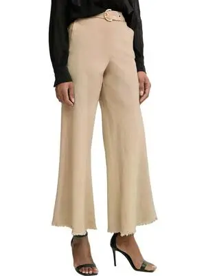 Pinko Belted Frayed-hem Wide-leg Trousers - Neutrals