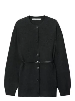 Alexander Wang Oversized Cardigan With Heatpressed Hem And Belt - Grey
