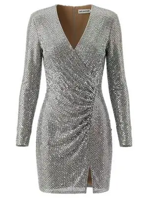 SELF-PORTRAIT Rhinestone-embellished Wrap-style Dress - Silver