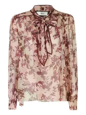 NISSA Silk-blend Floral-print Top - Neutrals