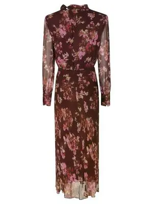 NISSA Floral Printed Viscose Dress - Brown