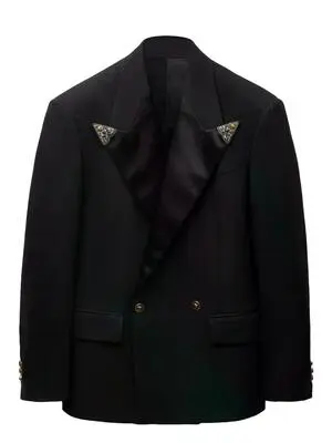 Versace Embroidered-lapel Wool Stretch Blazer - Black