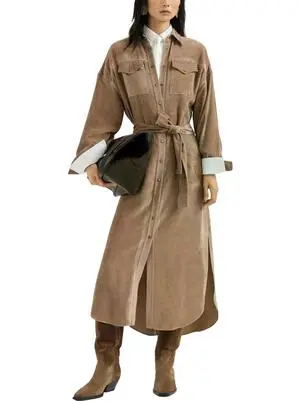 Brunello Cucinelli Fluid Corduroy Shirt Dress - Neutrals