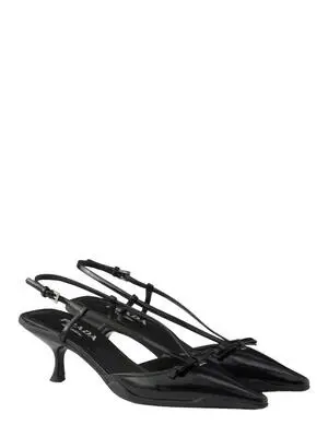 Prada Brushed Leather Slingback Pumps With Bow Detailing - Black