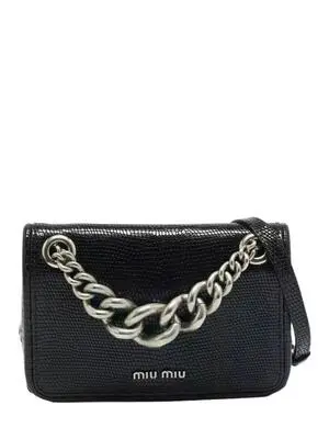 Miu Miu Leather Cross Body Bag With Chunky Chain Strap - Black