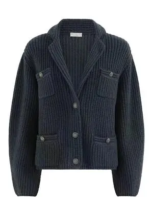 Brunello Cucinelli Cashmere Feather Yarn English Rib Cardigan - Blue