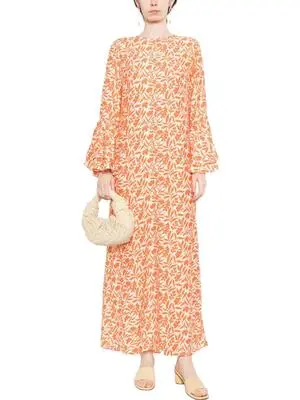 BAMBAH Ruffled Floral Print Maxi Dress - Orange
