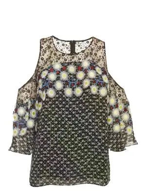 PETER PILOTTO Floral Print Lace Trim Cold-shoulder Top - Black