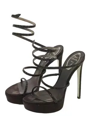 Rene Caovilla Satin Crystal Embellished Spiral Sandals - Black