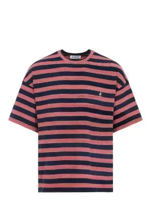 JIL SANDER Horizontal-stripe Logo-embroidered T-shirt - Blue