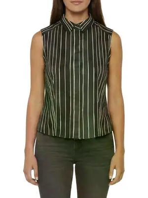 Alice + Olivia Lea Striped Sleeveless Cropped Shirt - Black