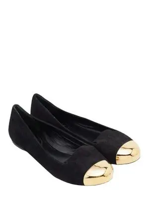 SAINT LAURENT Saint Laurent Black Suede Cap-Toe Ballet Flats