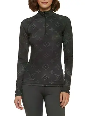 LOUIS VUITTON Monogram Print Half-zip Top - Black