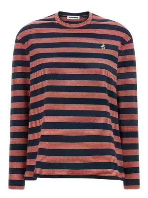 JIL SANDER Striped Embroidered Logo Long Sleeve T-shirt - Blue