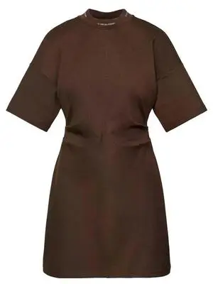 Calvin Klein Collar Gathered-waist Mini Dress - Brown