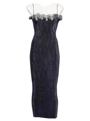 FFORME Lace-trim Plissé Midi Dress - Blue
