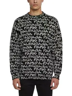 Balenciaga Logo Intarsia Knit Sweater - Black