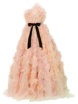 Marchesa Strapless Tulle Degrade Layered Dramatic Ballgown - Pink