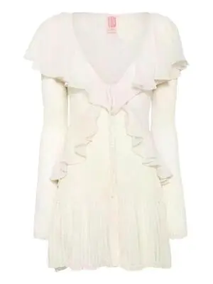 FETICO Ruffled Ribbed Cardigan - Neutrals