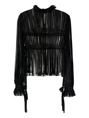 Alberta Ferretti Ruffle-trim Sheer Blouse - Black