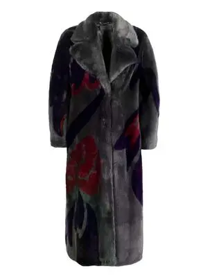 Alberta Ferretti Abstract-print Faux-fur Coat - Grey