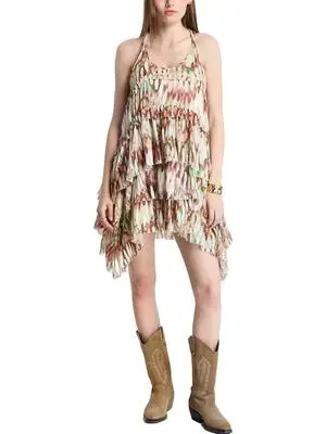 ALLSAINTS Cavalry Ruffled Feather-print Mini Dress - Neutrals