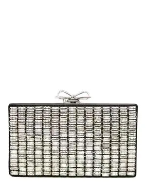 SELF-PORTRAIT Bow-embellished Crystal-embellished Clutch Bag - Silver