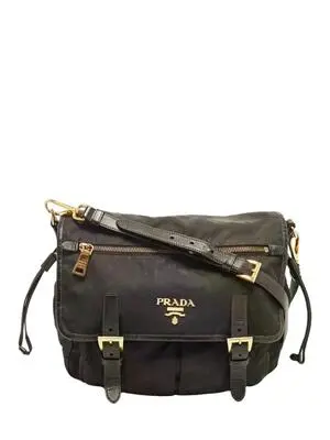 Prada Prada Tessuto Double-Buckle Messenger Bag Black