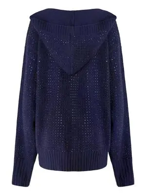 Pinko Rhinestone Embellished Hooded Cardigan - Blue