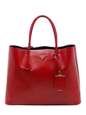 Prada 2010-2026 Medium Saffiano Vernice Double Satchel - Red