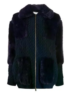 Stella McCartney Cable-knit Faux-fur Cardigan - Blue