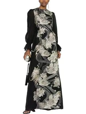 Alberta Ferretti Appliquéd Poet-sleeve Gown - Black