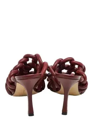 Bottega Veneta Burgundy Rope Detail Square Toe Stiletto Sandals - Red