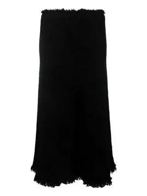 Alberta Ferretti Fringe-trim Detail Tweed Skirt - Black