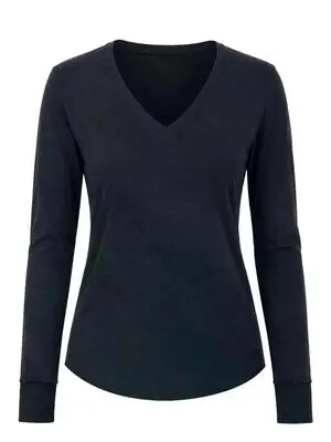 JUVIA Slub-texture V-neck Top - Blue