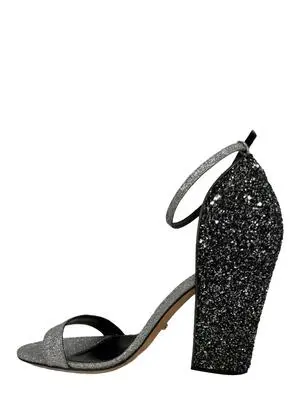 SERGIO ROSSI Glitter Block-heel Sandals - Silver