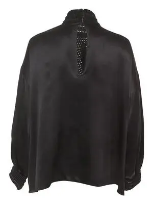 Fendi Smocked Neck Long Sleeve Blouse - Black
