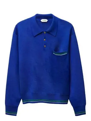 Versace Jacquard Wool-knit Polo Sweater - Blue