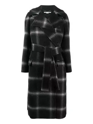Stella McCartney Sophia Check Belted Wool Coat - Black