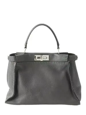 Fendi 2000-2010 Medium Leather Selleria Peekaboo Iconic Satchel - Grey