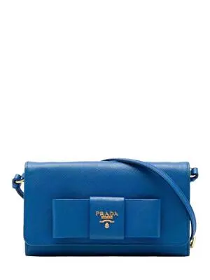 Prada 2013-2026 Saffiano Lux Bow Wallet On Strap Crossbody Bag - Blue