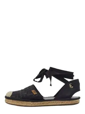 Fendi Embroidered Ff Ankle-wrap Espadrilles - Black